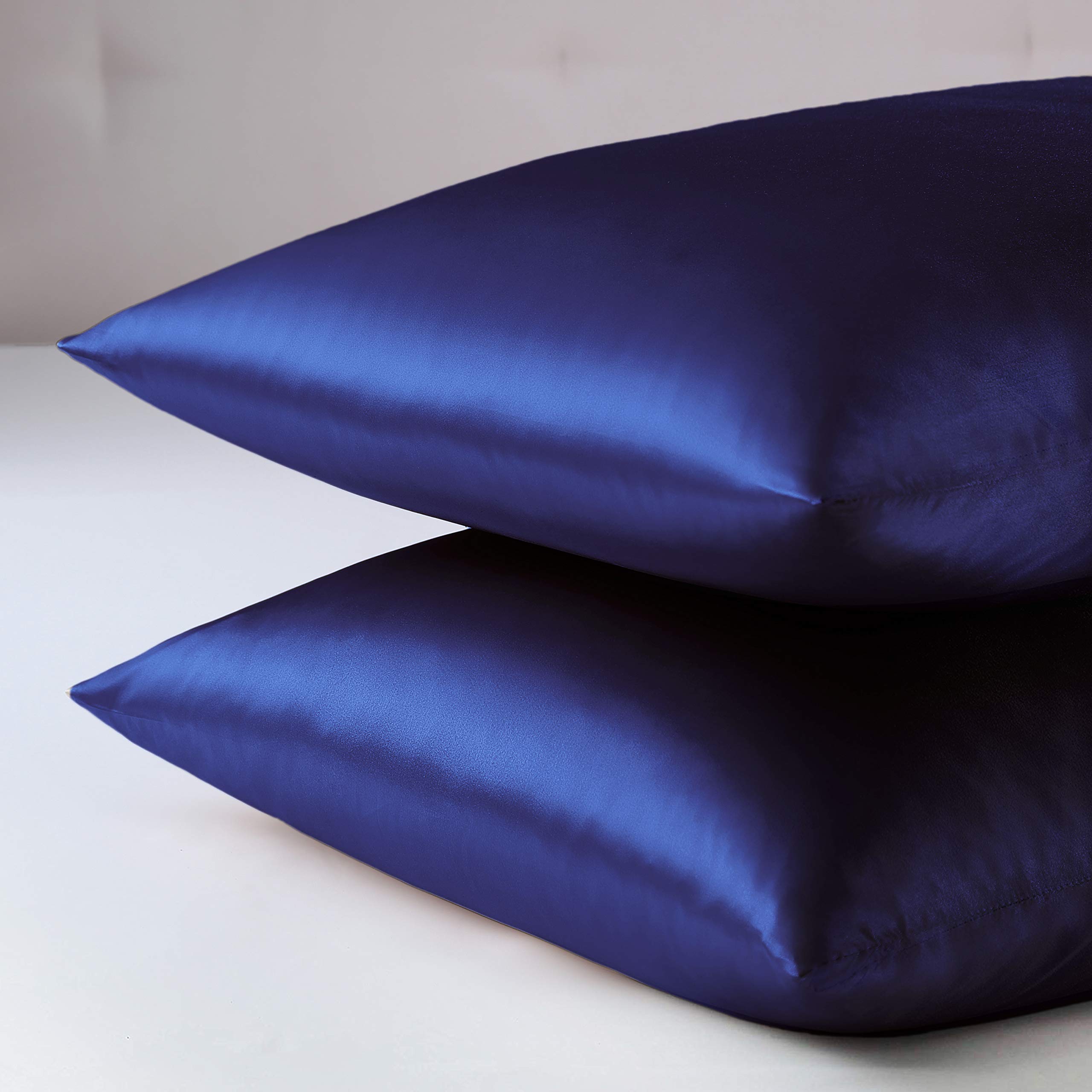 EXQ Home Silky Satin Pillowcase for Hair and Skin,Soft Cooling Pillow Cases Queen Size Set of 2 Satin Pillow Case with Envelope Closure Navy Blue (Queen,20x30 inch)