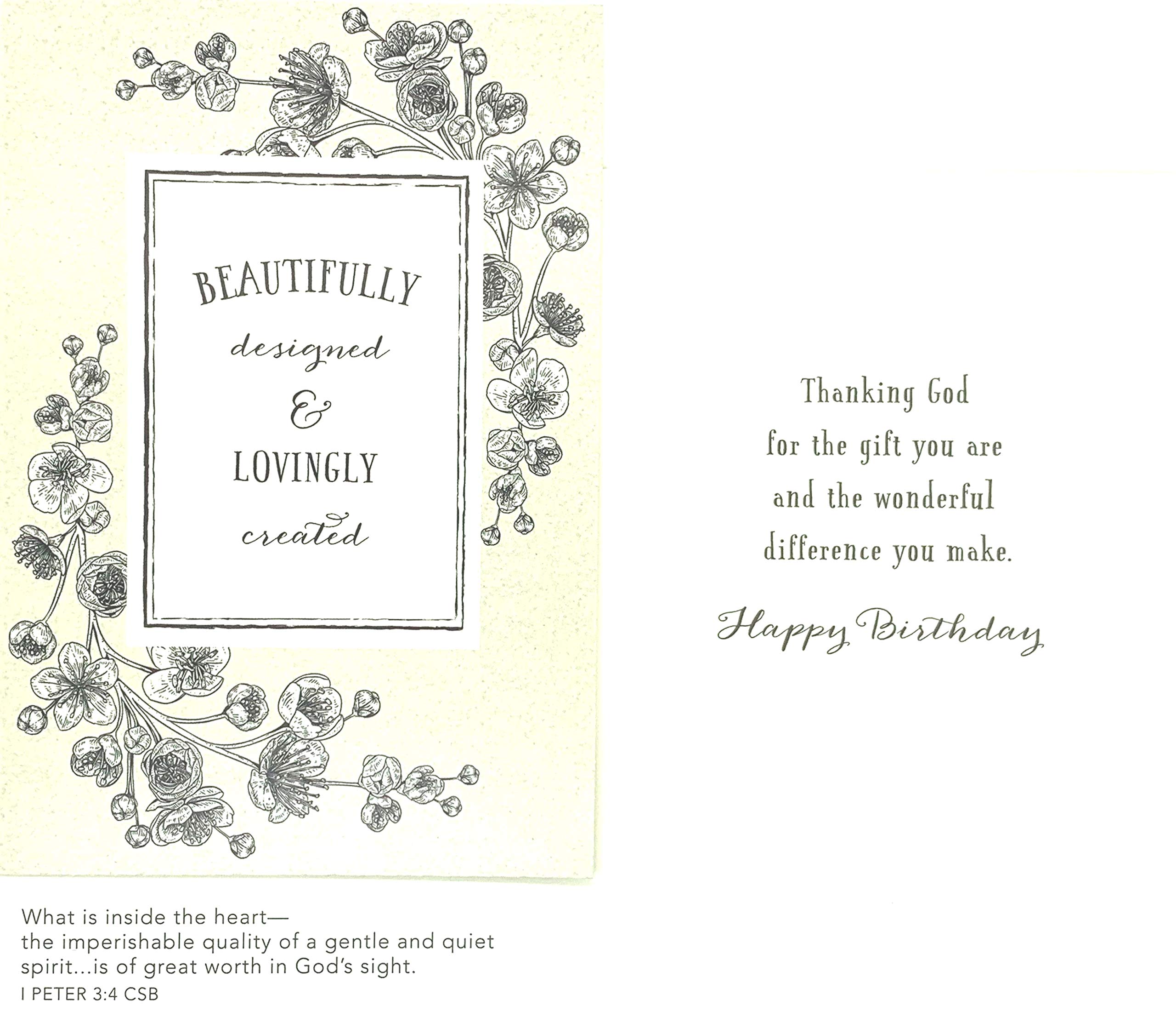 DaySpring - Black & White Birthday Botanicals - 4 Design Assortment with Scripture - 12 Boxed Cards & Envelopes (J0384)