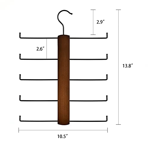 Mkono 2 Pack Scarf Hanger Wooden for Closet Organize Scarf Rack with 10 Hooks for All Scarves and 3 Pack Pants Skirts Hangers Space Saving 5 Tier with Adjustable Clips