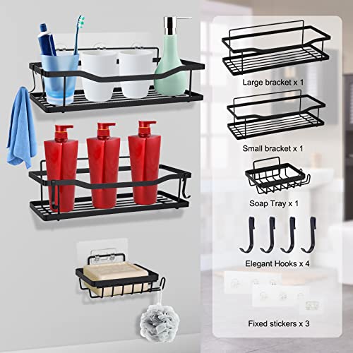 BBFISH Stainless Steel Shower Caddy 3-Pack with Adhesive Shelves, Soap Holder, 4 Hooks, No Drilling Required - Bathroom Organizer for More Space Inside Shower