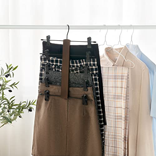 Mkono 2 Pack Scarf Hanger Wooden for Closet Organize Scarf Rack with 10 Hooks for All Scarves and 3 Pack Pants Skirts Hangers Space Saving 5 Tier with Adjustable Clips