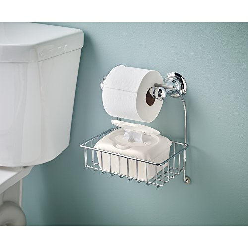 Franklin Brass 193105-CHR Over-the-Toilet Paper Holder Hanging Convenience Basket Holder Shelf for Cell Mobile Phone Holder and Wipes, Polished Chrome