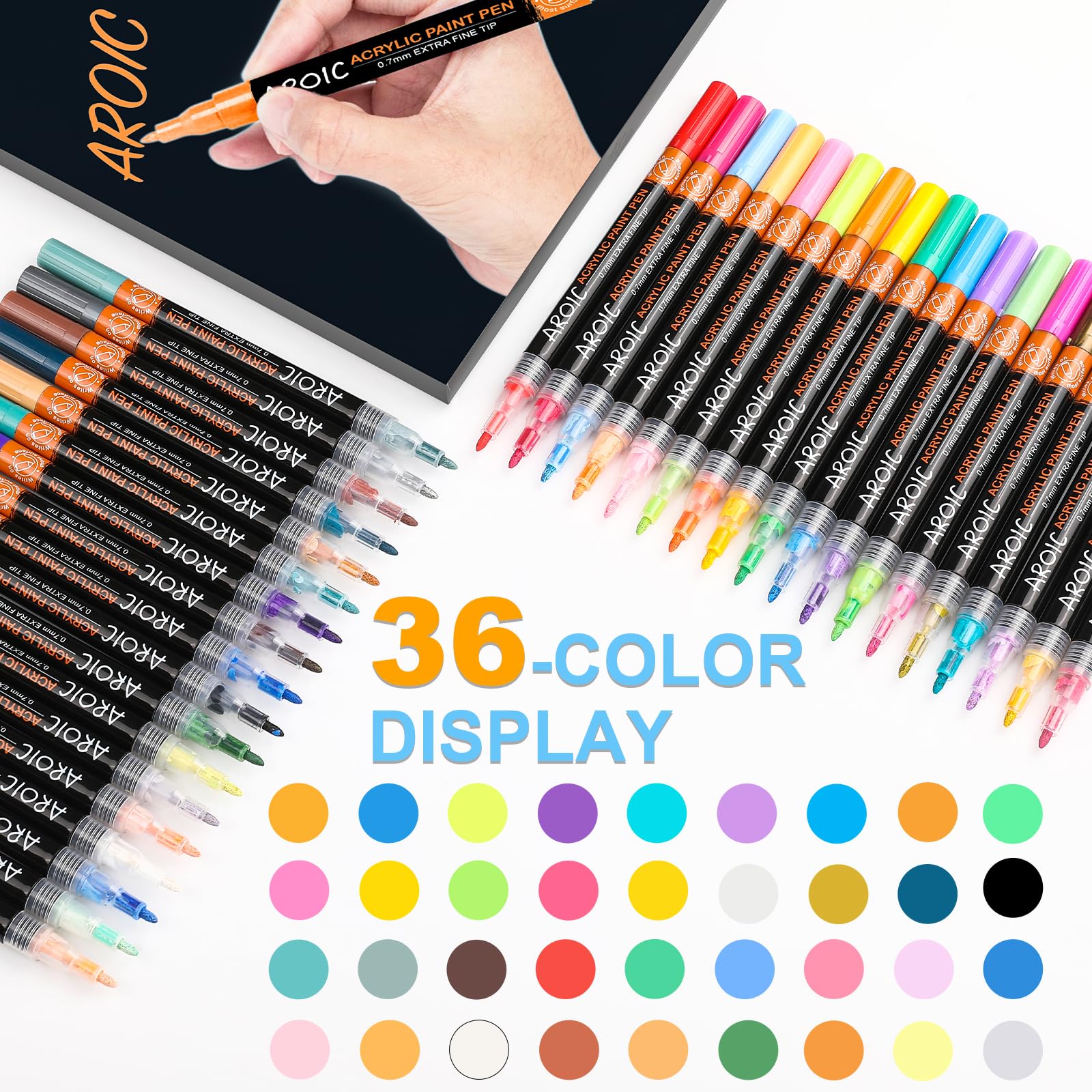 AROIC 36 Pack Acrylic Paint Pens——Writing on Any Material, Rock, Ceramics, Glass, Wood and More, Used for DIY Craft.