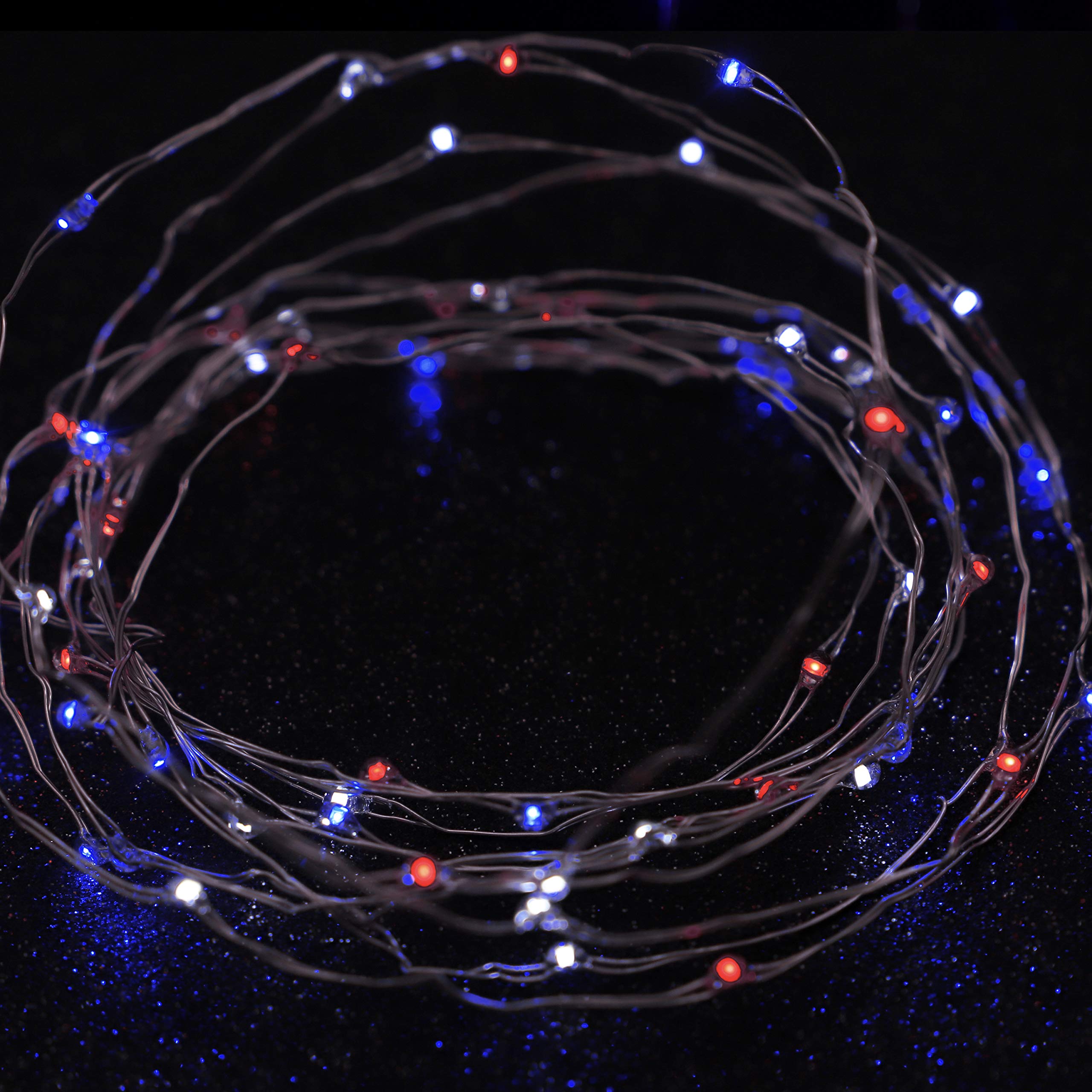 MIYA LIFE Independence String Lights 10FT & 40LEDs & Patriotic Decorations | Battery Powered & Timer Remote (Rice Lights)