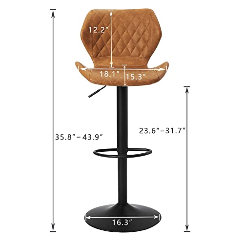 SUPERJARE Adjustable Bar Stools Set of 2, Rustic Swivel Barstools with Back, Modern Counter Height Chairs for Pub Kitchen, Brown