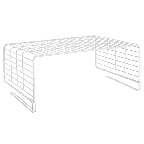 mDesign Modern Versatile Metal Closet, Cabinet Organizer Storage 2-Tier Shelf Divider and Separator for Bedrooms, Bathrooms, Entryways, Hallways, Kitchen Pantry, Office - Easy Install - White
