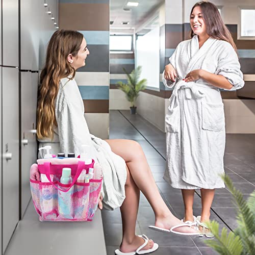 Mesh Shower Bag for Dorm Room - 9” x 9” x 9.5” Toiletry Shower Caddy for Women Students Tie Dyed Pattern Shower Tote Large Capacity Portable with 8 Pocket for Gym College Bathroom Beach Essentials