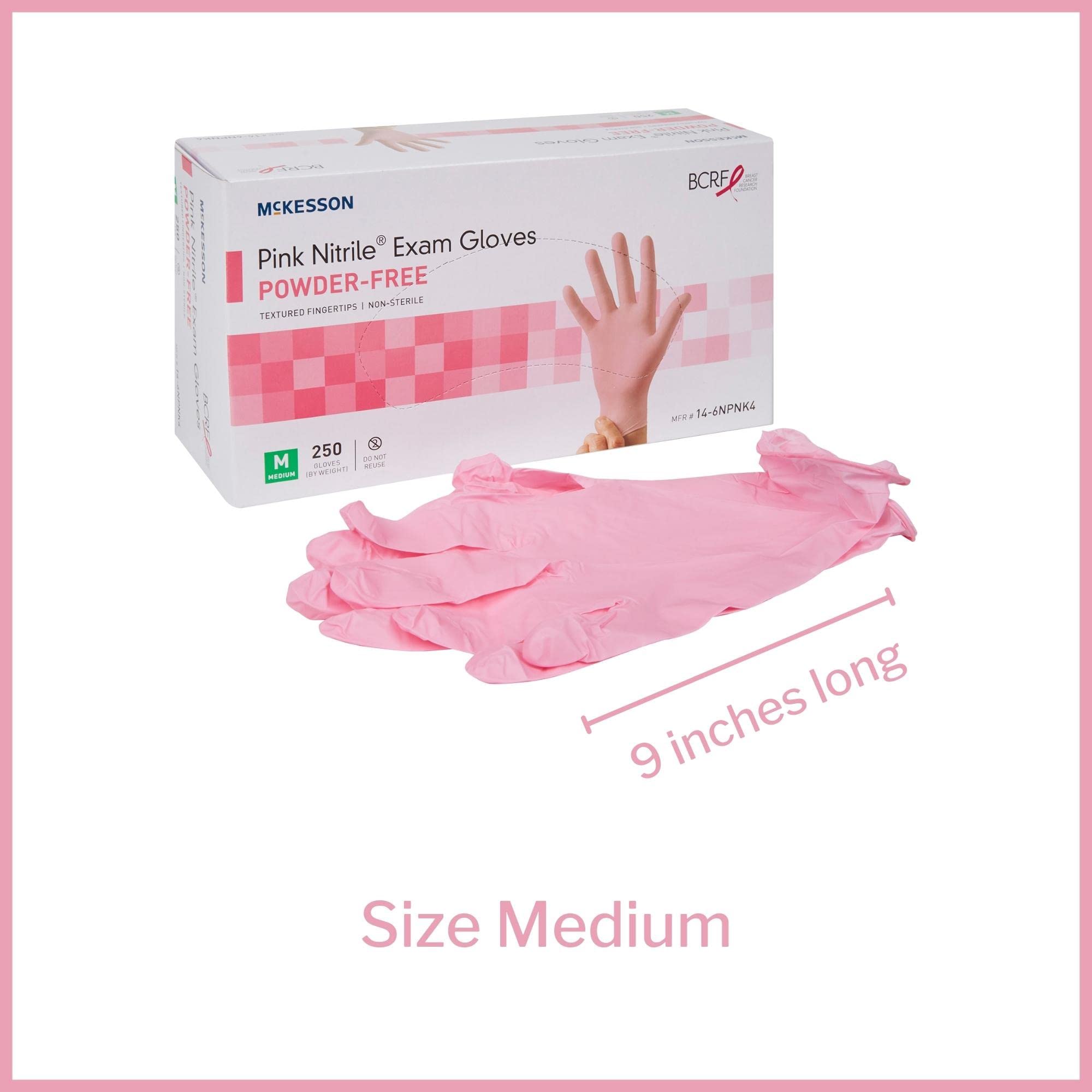 McKesson Pink Nitrile Exam Gloves - Powder-Free, Latex-Free, Ambidextrous, Textured Fingertips, Non-Sterile - Size Medium, 250 Count, 10 Boxes, 2500 Total