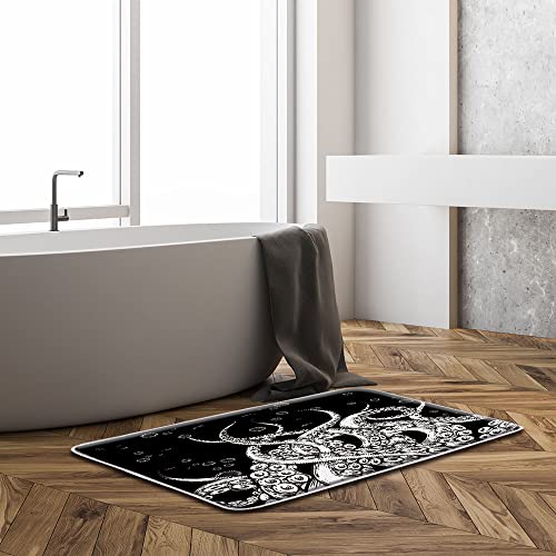 TFGGNDF 2 Piece Octopus Shower Curtain Sets with Bath Mat,White Octopus Tentacles Black Background Ocean Kraken 70"x 70" Bathroom Curatin with 12 Hooks and Bath Rugs