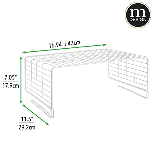 mDesign Modern Versatile Metal Closet, Cabinet Organizer Storage 2-Tier Shelf Divider and Separator for Bedrooms, Bathrooms, Entryways, Hallways, Kitchen Pantry, Office - Easy Install - White