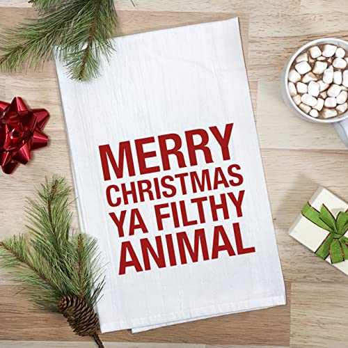 RubiaRojo Holiday Kitchen Towel β Merry Christmas Ya Filthy Animal β White Flour Sack Hand Towel