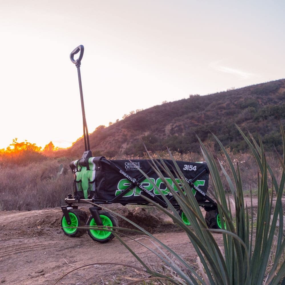Creative Outdoor Push Pull Beach Hauler XXL, Collapsible and Portable Folding Wagon Cart, 200lbs Weight Capacity, Sport Series, Beach, Park, Garden Sports & Tailgate, (Green)