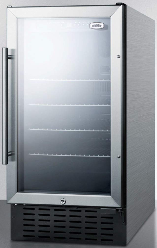 Summit Appliance SCR1841BCSS 18" Wide Undercounter Glass Door All-Refrigerator with Digital Controls, Auto Defrost, Digital Thermostat, Lock, LED Light and Stainless Wrapped Steel Cabinet