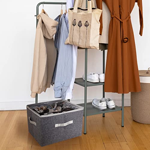Premium Felt Shoe Organizer Closet Storage Solution with Adjustable Dividers & Clear Cover for Storing Shoes, Clothing, Handbags, Blankets (19.7β L x 15.7β W)