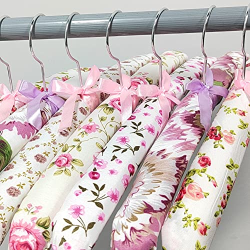 Floral Cotton Padded Hangers Soft Dress Hanger 10PCS, with Hair Rope