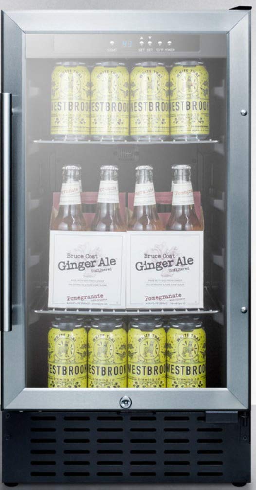 Summit Appliance SCR1841BCSS 18" Wide Undercounter Glass Door All-Refrigerator with Digital Controls, Auto Defrost, Digital Thermostat, Lock, LED Light and Stainless Wrapped Steel Cabinet