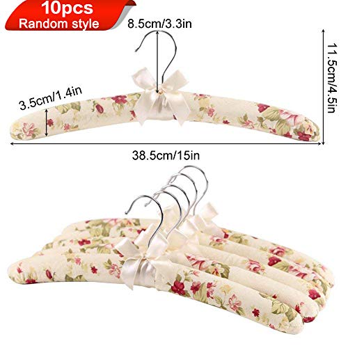 Floral Cotton Padded Hangers Soft Dress Hanger 10PCS, with Hair Rope