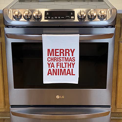 RubiaRojo Holiday Kitchen Towel β Merry Christmas Ya Filthy Animal β White Flour Sack Hand Towel