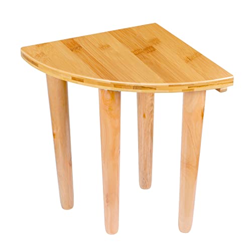 Corner Shower Bench, Wooden Shower Stool for Shaving Legs, Teak Shower Foot Rest, Shower Foot Stool for Bathroom Bath Spa Shower Spaces Corner, Natural