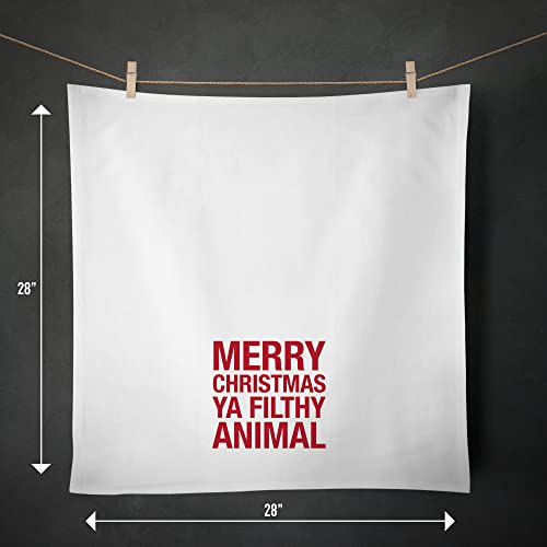 RubiaRojo Holiday Kitchen Towel β Merry Christmas Ya Filthy Animal β White Flour Sack Hand Towel