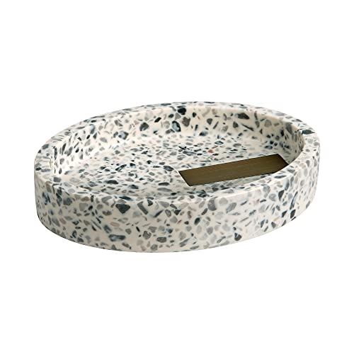 Allure Home Creation Lerrazzo 4-Piece Resin with Bamboo Bathroom Accessory Set in Grey/Natural Terrazzo Look Finish