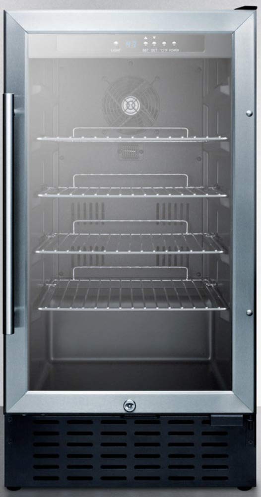 Summit Appliance SCR1841BCSS 18" Wide Undercounter Glass Door All-Refrigerator with Digital Controls, Auto Defrost, Digital Thermostat, Lock, LED Light and Stainless Wrapped Steel Cabinet