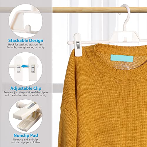 Cabilock Clip Hangers 10Pcs Pants Hangers with Adjustable Clips Hooks Plastic Clothes Hangers Space Saving Stackable Skirt Hangers with for Pants Trousers Dress Skirts Jeans Pants Hangers