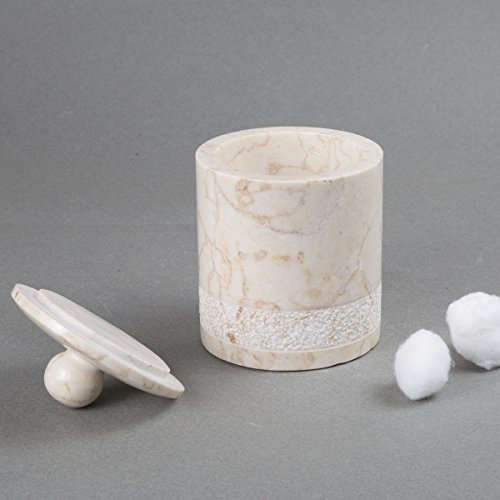 Creative Home Natural Champagne Marble Hand Carved Collection Cotton Ball Swab Holder, Storage Jar Container Organizer Bathroom Countertop Organizer, Beige