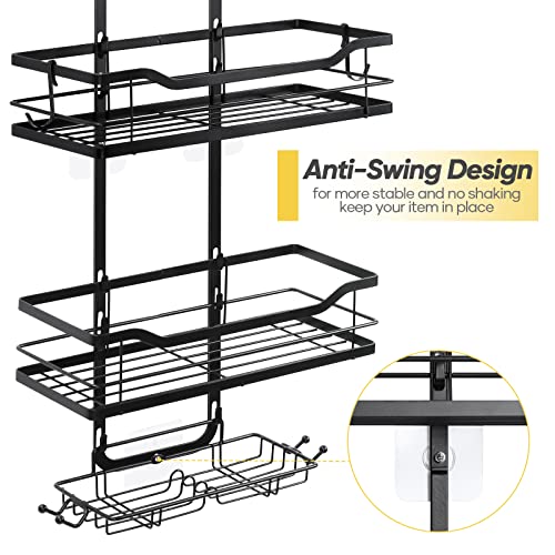Over the Door Shower Caddy, Hanging Shower Organizer for Bathroom, Shower Storage Rack Shelf with Hooks & Screw Adhesives & Soap Holder, 3 Tier Bathroom Shower Basket, Rustproof No Drilling - Black