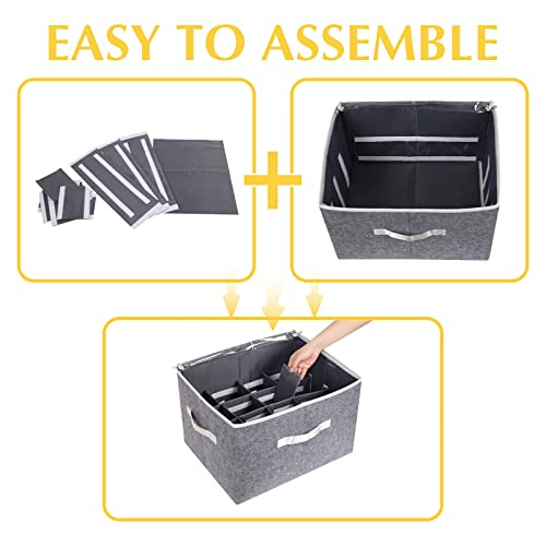 Premium Felt Shoe Organizer Closet Storage Solution with Adjustable Dividers & Clear Cover for Storing Shoes, Clothing, Handbags, Blankets (19.7β L x 15.7β W)