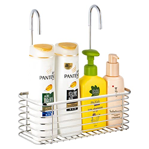YQh hanging shower rack, bathroom rack storage rack, shampoo bracket, the back hook can be rotated, and can be hung on the faucet or cross bar, 304 stainless steel rust proof (Single layer shelf)