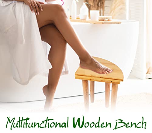 Corner Shower Bench, Wooden Shower Stool for Shaving Legs, Teak Shower Foot Rest, Shower Foot Stool for Bathroom Bath Spa Shower Spaces Corner, Natural