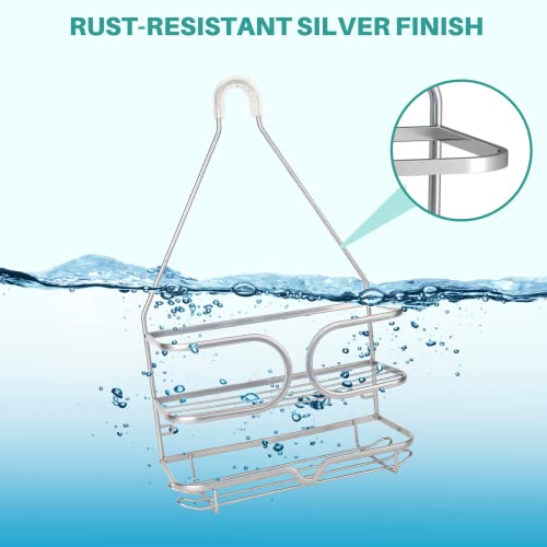 KeFanta Shower Caddy over Shower Head, Hanging Shower Organizer, Silver Shampoo Holder for Bathroom, Shower Storage Rack