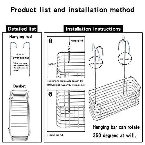 YQh hanging shower rack, bathroom rack storage rack, shampoo bracket, the back hook can be rotated, and can be hung on the faucet or cross bar, 304 stainless steel rust proof (Single layer shelf)