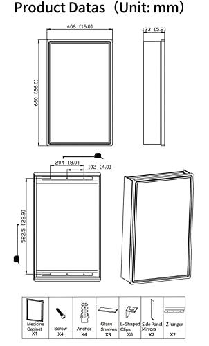 FOMAYKO Aluminum Bathroom Medicine Cabinet with Farmhouse Gold Framed 16x26 Inches Recess or Surface Mount Mirror Cabinet for Bathroom Toilet Kitchen