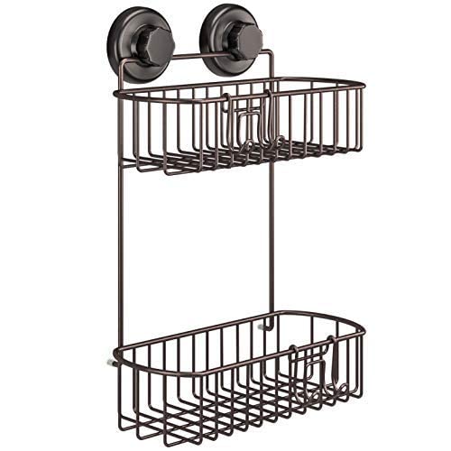 HASKO accessories Shower Caddy with Suction Cups | 304 Stainless Steel | Adhesive 3M Stick Discs | 2 Tier Basket for Bathroom and Kitchen Storage (Bronze)