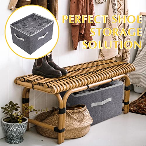 Premium Felt Shoe Organizer Closet Storage Solution with Adjustable Dividers & Clear Cover for Storing Shoes, Clothing, Handbags, Blankets (19.7β L x 15.7β W)