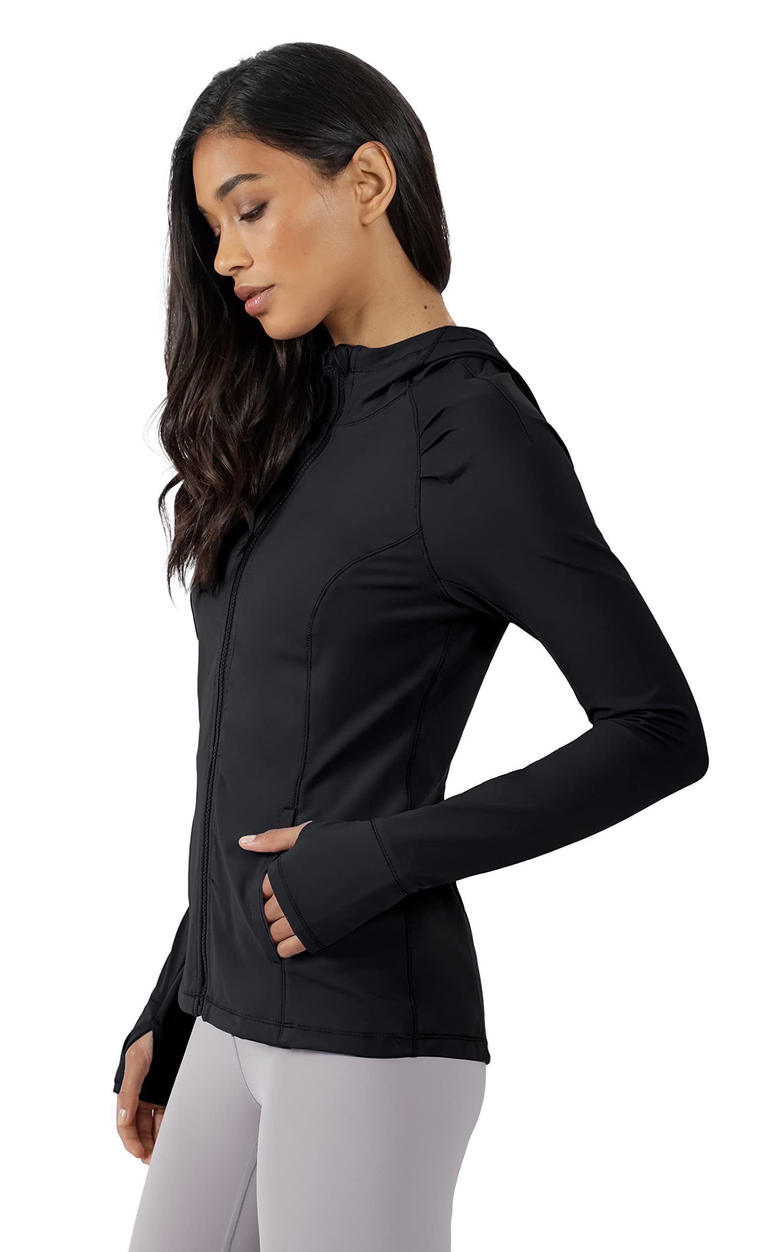 Yogalicious Lux full-Zip Hooded Running Workout Yoga Jacket - Black - XL
