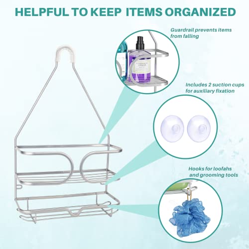 KeFanta Shower Caddy over Shower Head, Hanging Shower Organizer, Silver Shampoo Holder for Bathroom, Shower Storage Rack