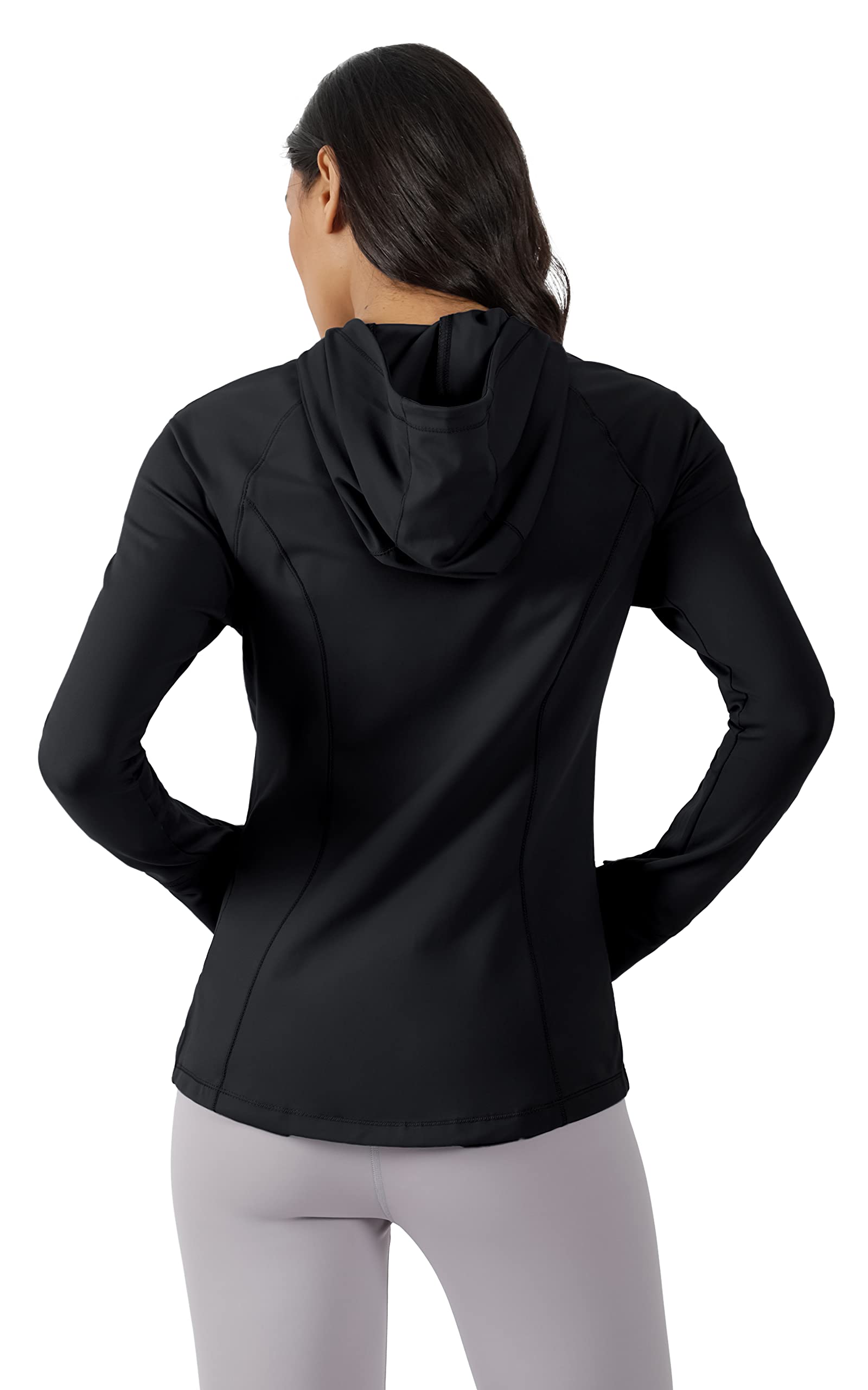 Yogalicious Lux full-Zip Hooded Running Workout Yoga Jacket - Black - XL
