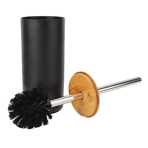 Tyenaza 6pcs Bathroom Accessories Set, Bamboo Bath Set Toothbrush Holder Toothbrush Cup Soap Dispenser Soap Dish Toilet Brush Holder Trash Can Straw(Black)