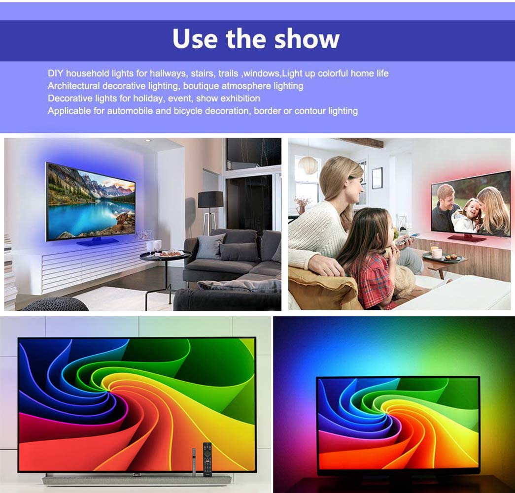 STAR LIGHTING Led Strip Lights 6.56ft for 40-60in TV USB Backlight Kit with Remote, 16 Color 5050 Bias HDTV (24Key Remote)