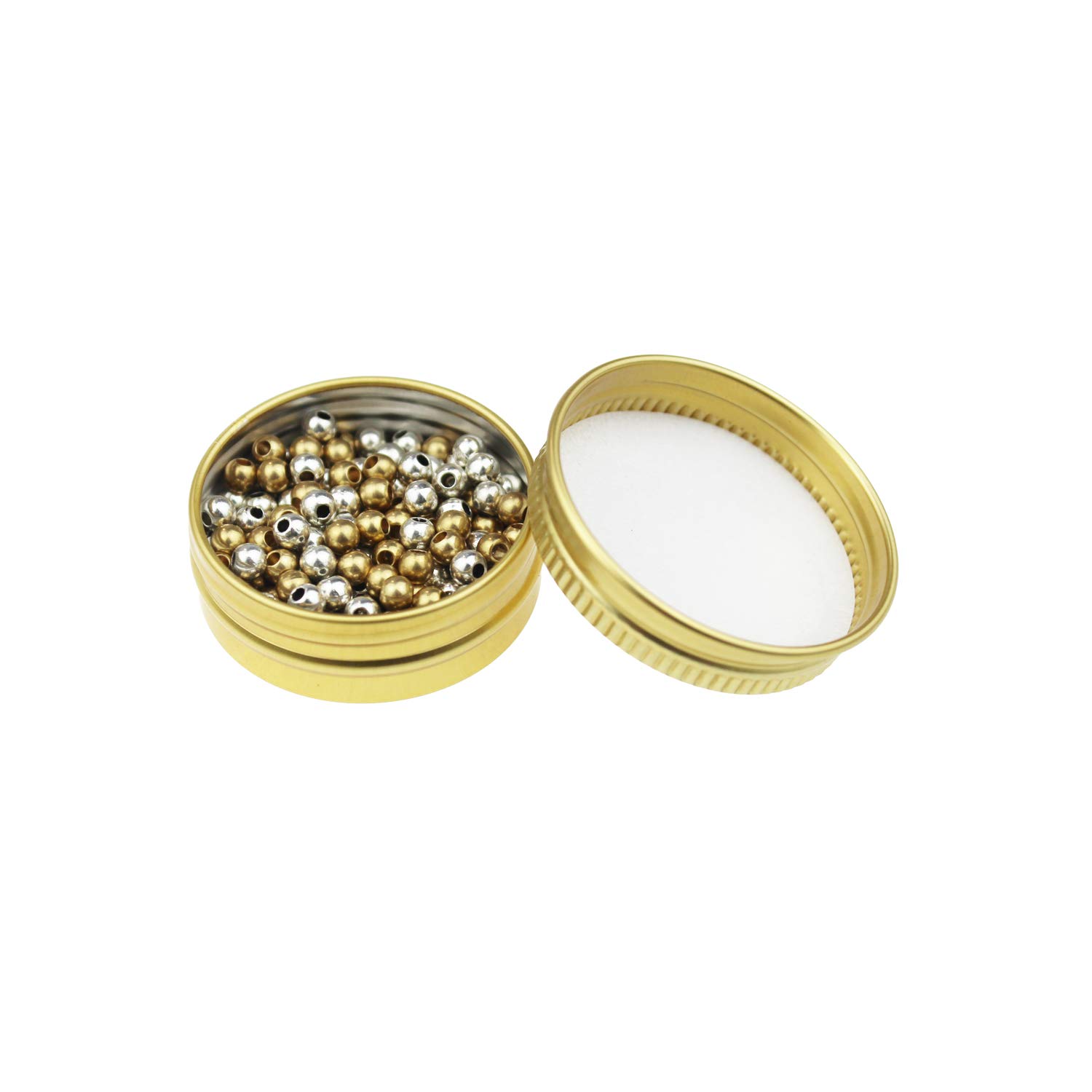 Golden Round Aluminum Cans Screw Lid Metal Tins Jars Empty Slip Slide Containers 48 Pieces 2oz 1oz 0.5oz Mixed Sizes