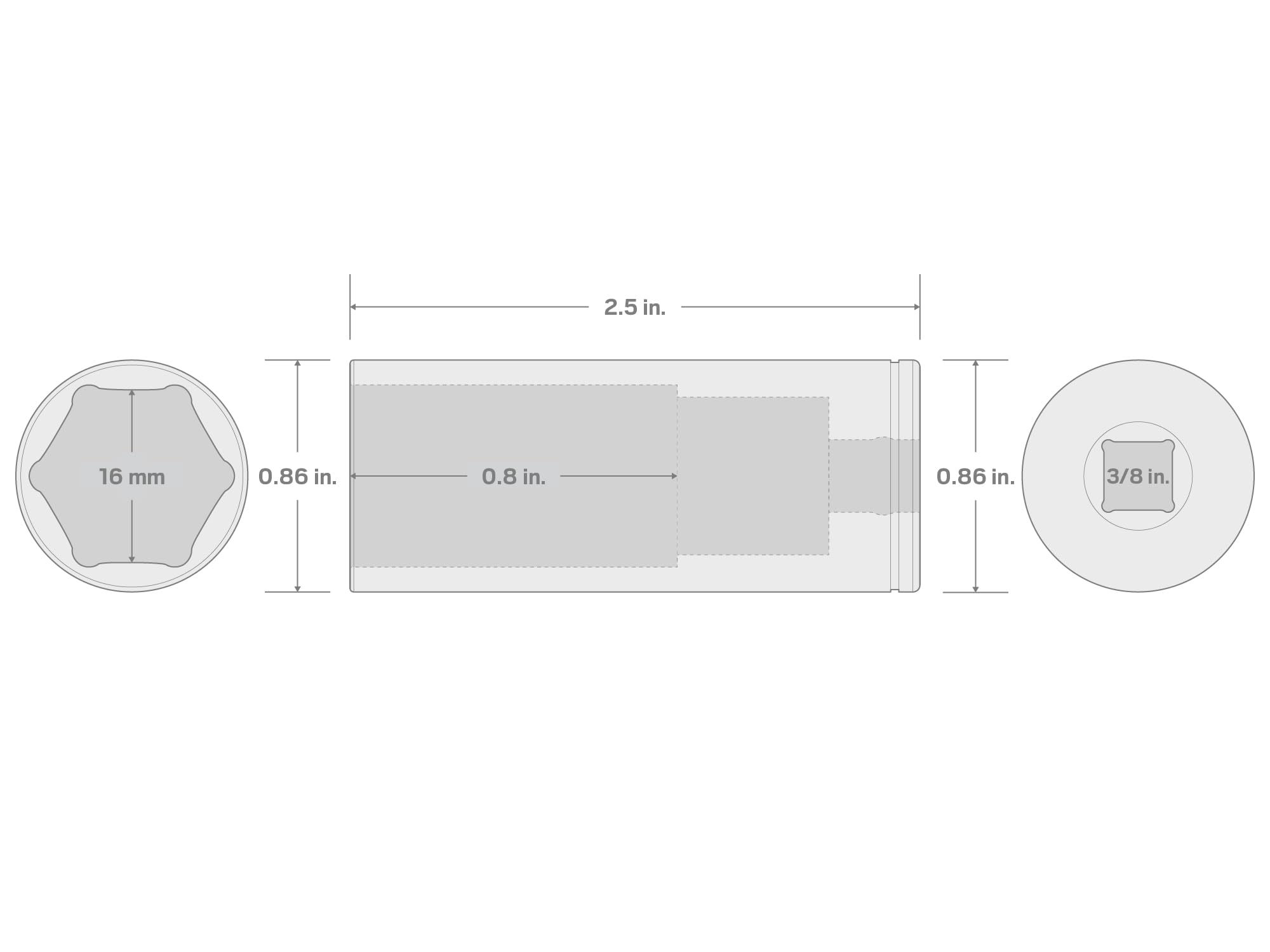 TEKTON 3/8 Inch Drive x 16 mm Deep 6-Point Socket | SHD13116