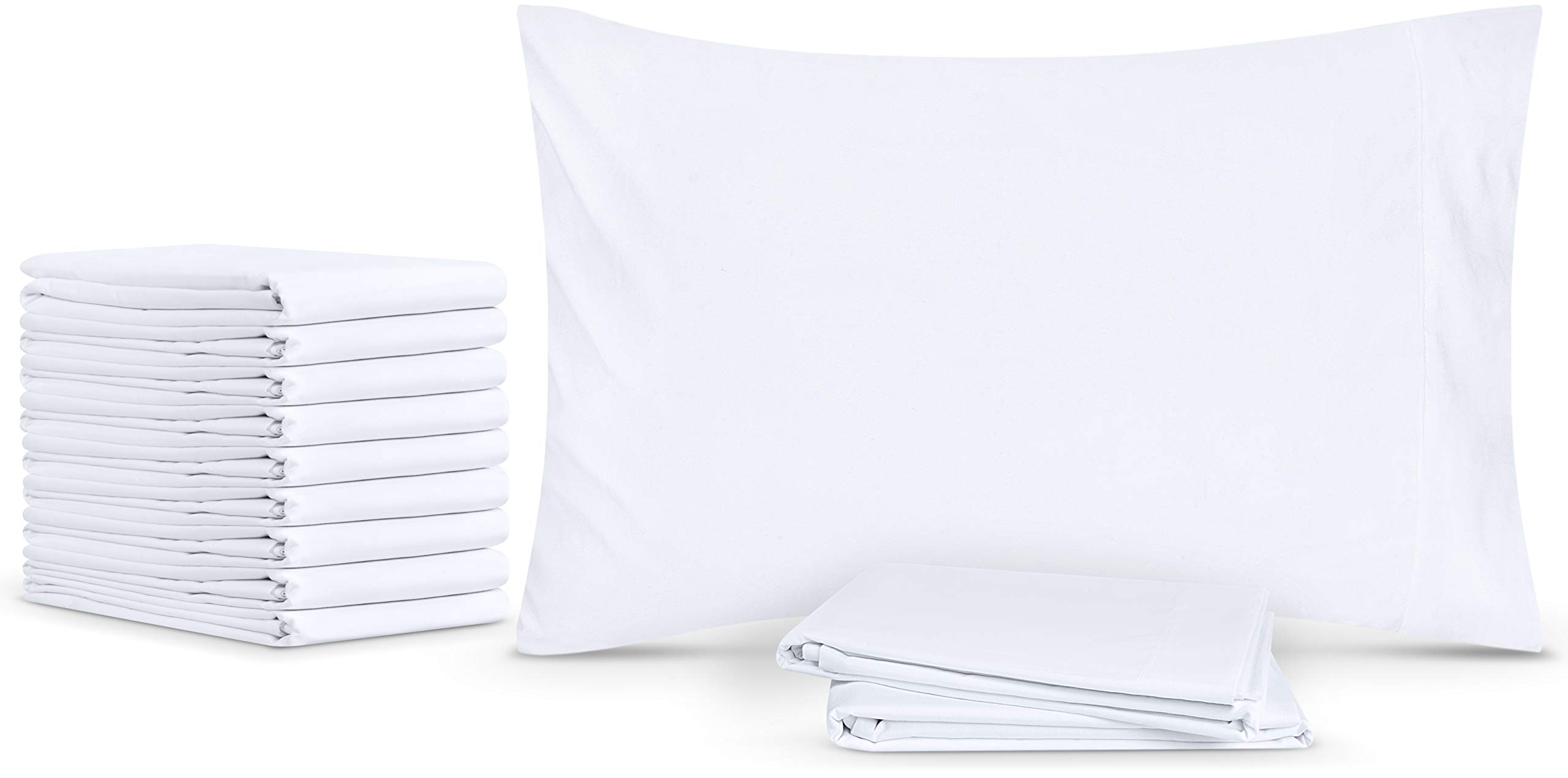 Utopia Bedding Cotton Blend Pillowcases Queen Size - 12 Pack - T-180 Bulk Pillowcase Set- Perfect for Home, Hospital & Hotel Quality Pillow Covers 20 X 30 (Queen, White)