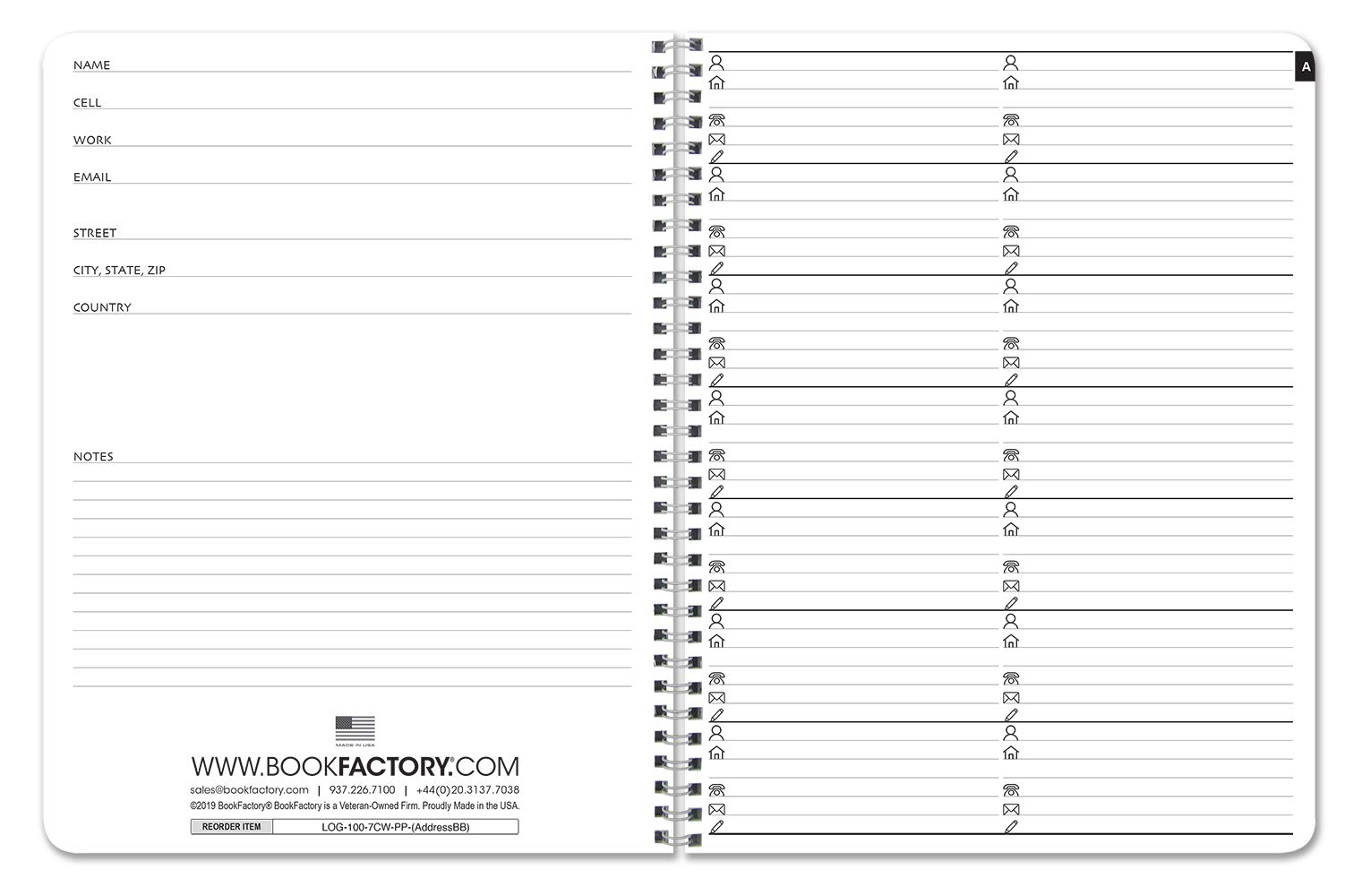 BookFactory Big Black Book/Address Book - 100 Pages, 8.5" x 11", Wire-O (LOG-100-7CW-PP-(AddressBB))