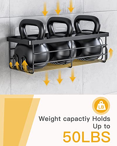 Shower Caddy, Uamector Shower Organizer No Drilling, 3 Pack Adhesive Rustproof Stainless Steel Shower Shelves, Black Shower Shelf with 17 Hooks for Inside Shower, Wall Mounted Shower Rack for Bathroom