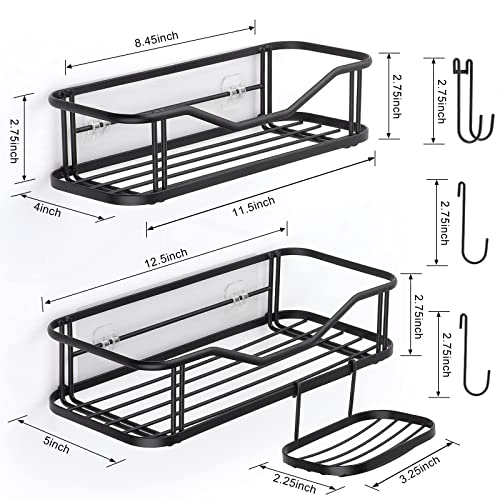 MXARLTR Adhesive Shower Caddy Shower Shelves, Shower Shelf for Inside Shower, No Drilling Wall Mounted Shower Basket Shelf with 3 Hooks, Kitchen Spice Rack Bathroom Shower Organizer 3 Pack, Black