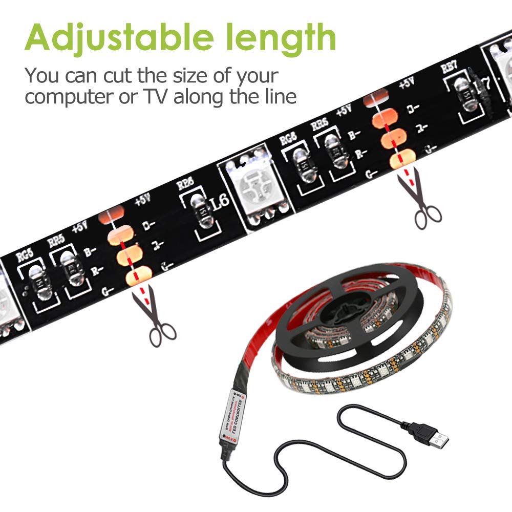 STAR LIGHTING Led Strip Lights 6.56ft for 40-60in TV USB Backlight Kit with Remote, 16 Color 5050 Bias HDTV (24Key Remote)