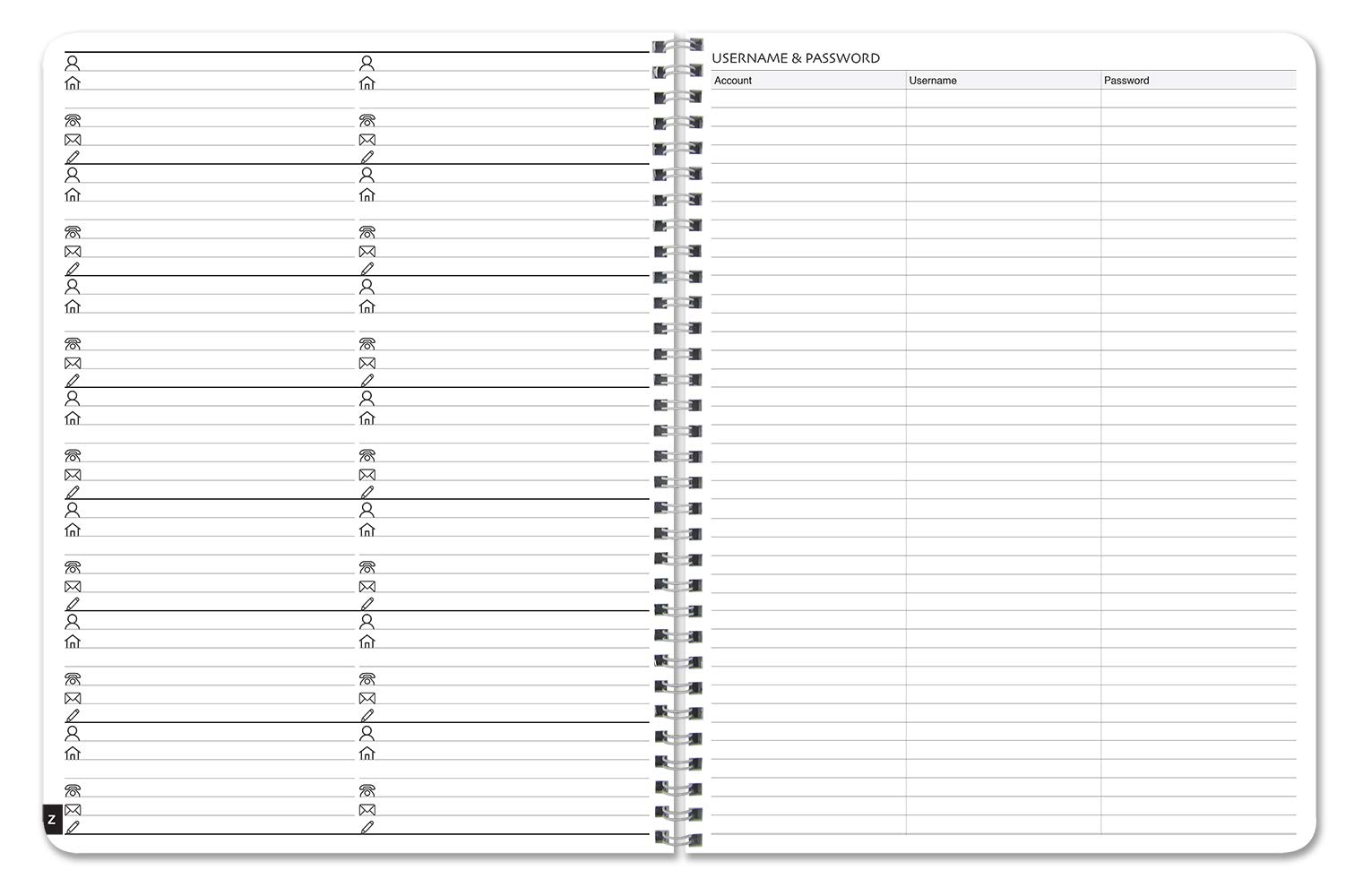 BookFactory Big Black Book/Address Book - 100 Pages, 8.5" x 11", Wire-O (LOG-100-7CW-PP-(AddressBB))